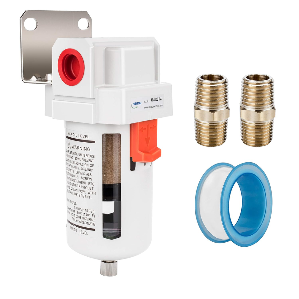 1/2" BSP Compressed Air Line Filter, 5 Micron Brass Element, Metal ...