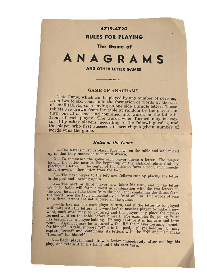 Vintage Anagrams Word Sentence Game Milton Bradley W/Instructions 8 ...