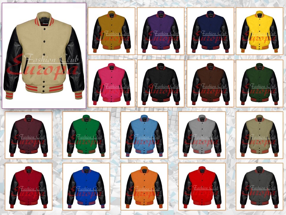 varsity Jacket American Letterman Camel Wool & Real Leather Sleeves | eBay