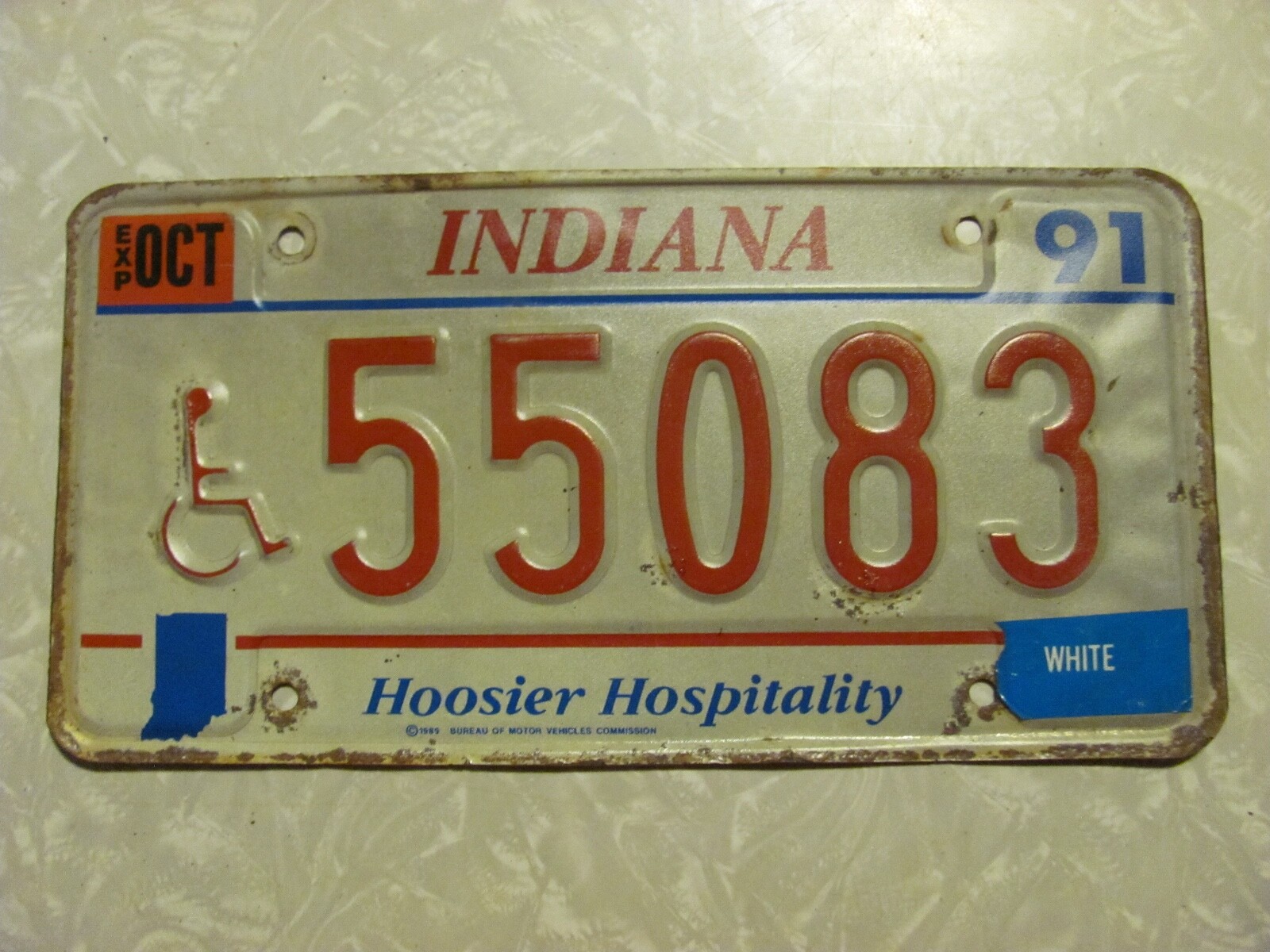 1990 INDIANA HANDICAP LICENSE PLATE original paint FREE SHIPPING 55083 ...