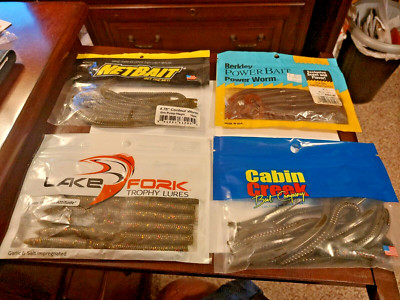 Lot 4 Pks Rubber Worms Asst Styles 40 Total Worms All Have Good Moist ...