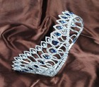 Large Contoured Pageant Tiara Blue Rhinestone Crown Wedding Prom Party ...