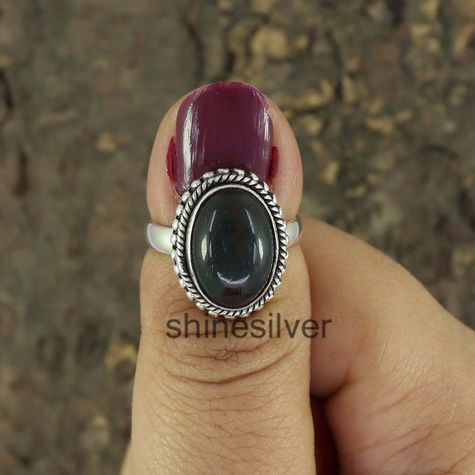 Natural Blood Stone 925 Sterling Silver Boho Statement Designer Oval Ring | eBay