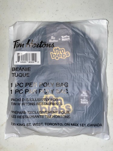 Justin Bieber x Tim Hortons "Tim Biebs" Black Beanie Hat Limited ...