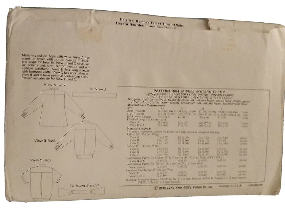 Kwik Sew Pattern #1504 Maternity Blouse | eBay