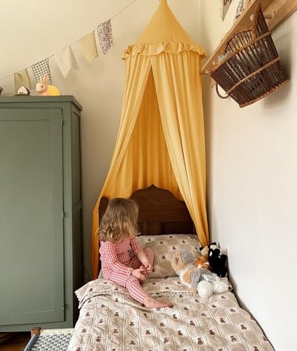 JIKAL Kids Bed Canopy with Ruffles Cotton Hanging Tent Frills Curtain ...