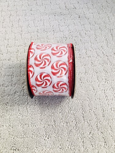 D. STEVENS CHRISTMAS RED & WHITE PEPPERMINT CANDY RIBBON 2.5" X 10 ...