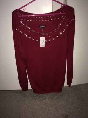 WOMEN'S BLING RHINESTONE LONG SLEEVE DRESSY RED HOLIDAY SWEATER - SZ XL ...