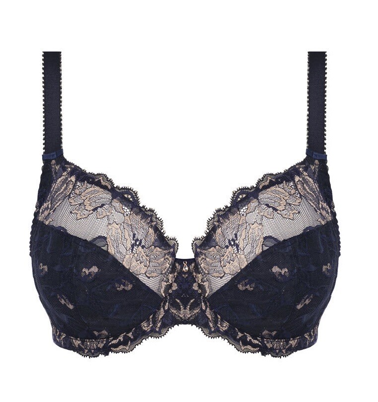 Fantasie Aubree Bra Navy Blue Size 30F Underwired Full Cup Side Support ...