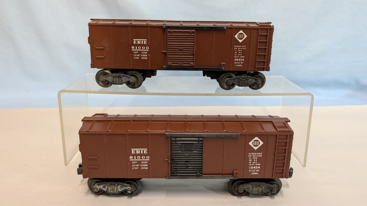 LIONEL 2 ORIG CAR & BOX VAR OF THE 6454 ERIE BOXCAR W INSPECTION (RK105 ...