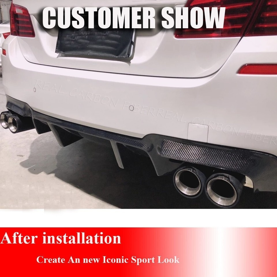 REAL CARBON Rear Bumper Lip Diffuser For BMW F10 528i 530i 550i M-Sport ...