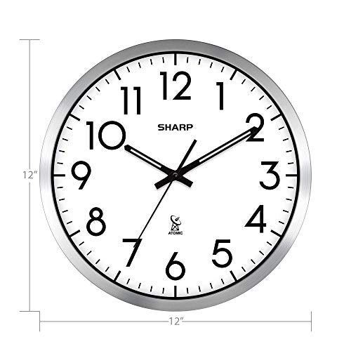 Sharp Atomic Analog Wall Clock - 12" Silver Brushed Finish - Sets ...