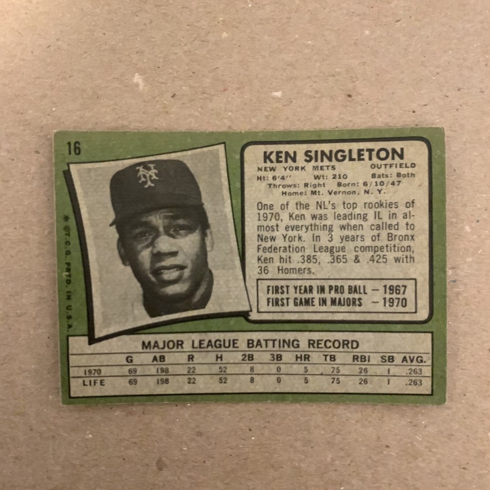 1971 Topps Ken Singleton # 16 New York Mets Baseball Card | eBay