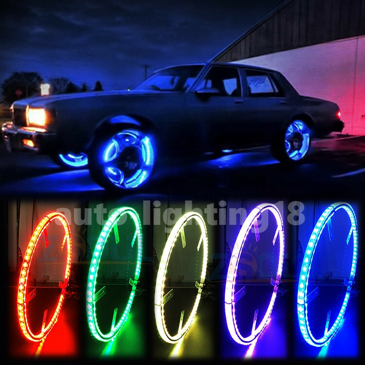 17" Double Row RGB LED Wheel Rings Light APP sync remote illuminated ...