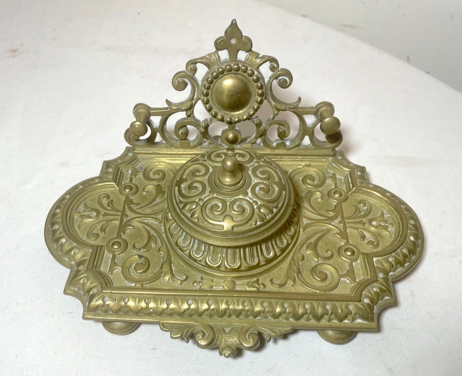 antique ornate 19th century Victorian gilt brass desk inkwell stand ...