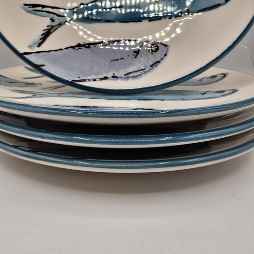 Papart Seramik 4 SALAD LUNCH PLATES SET Blue Fish Sealife Coastal NEW ...