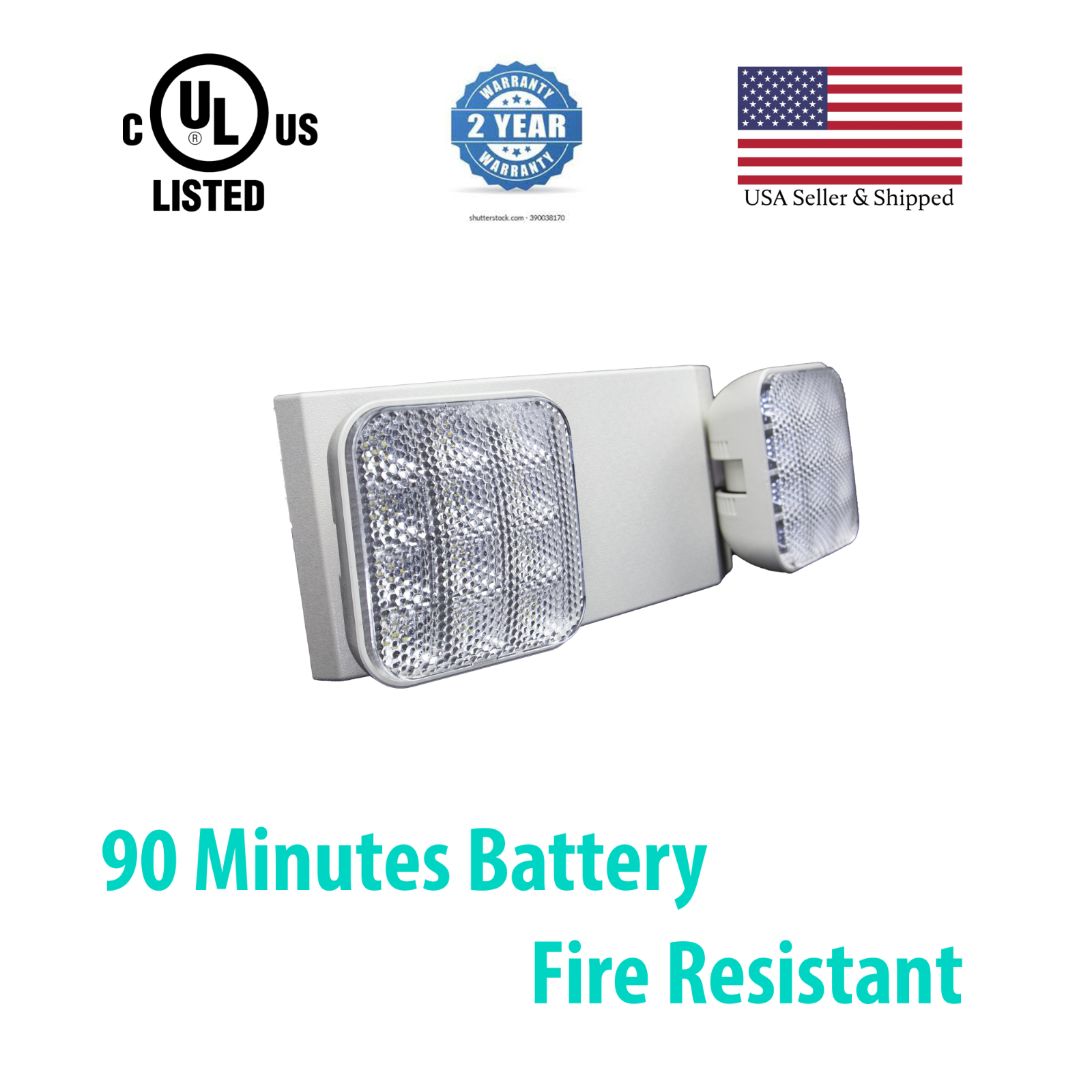 LED Emergency Exit Light Battery Backup & Adjustable Two Heads, UL ...