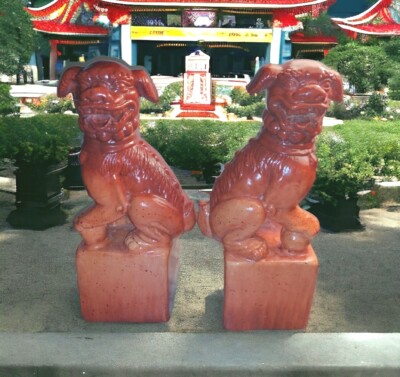 Two Vintage Chinese Terracotta Orange Red Foo Dog Sculptures 12 Inches ...