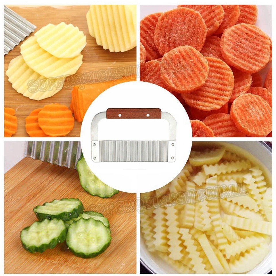 AU Chip Steel Dough Knife Potato Wavy Slicer Kitchen Vegetable Crinkle ...