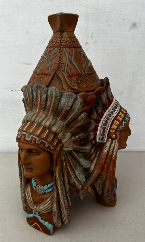 Vintage 1992 Native American 3 Indian Chief Heads Tobacco Jar Teepee ...
