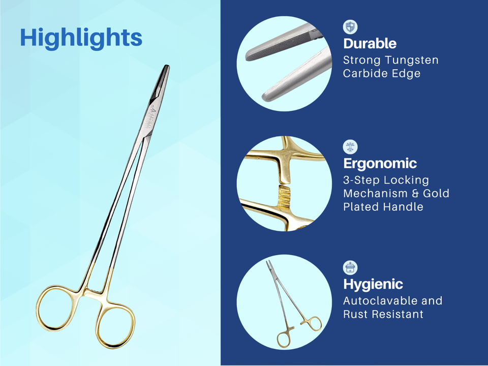 Mayo Hegar Needle Holder 8" Surgical Needle Driver with Tungsten ...