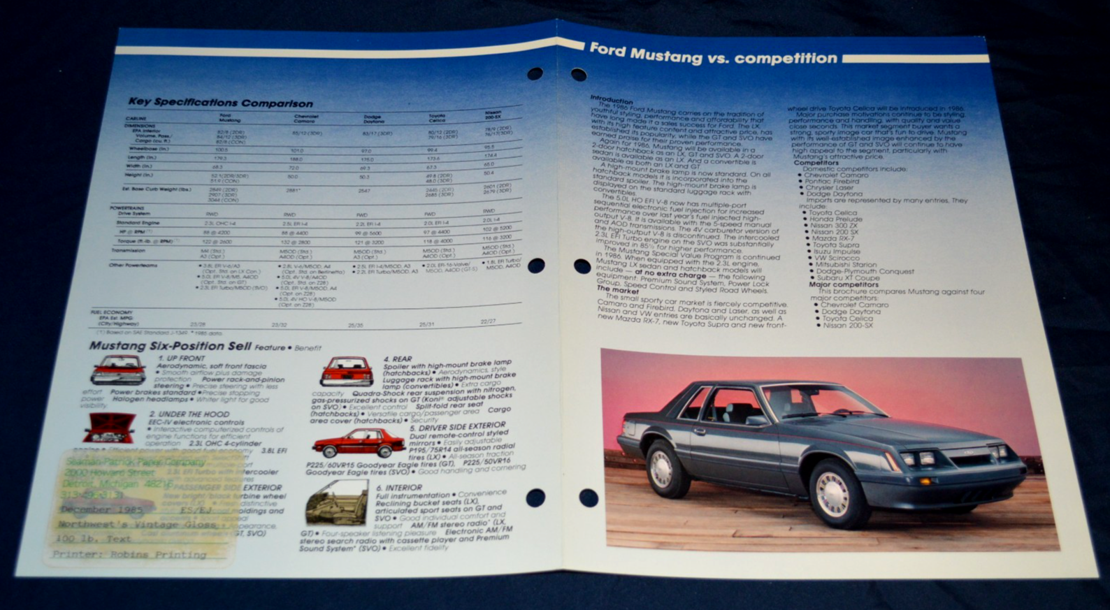 1986 Ford Mustang Competition Original Dealer Only Sales Binder ...