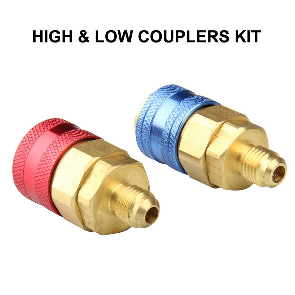 Auto Quick Couplers Brass Adapter Low High Side AC A/C Freon Manifold ...