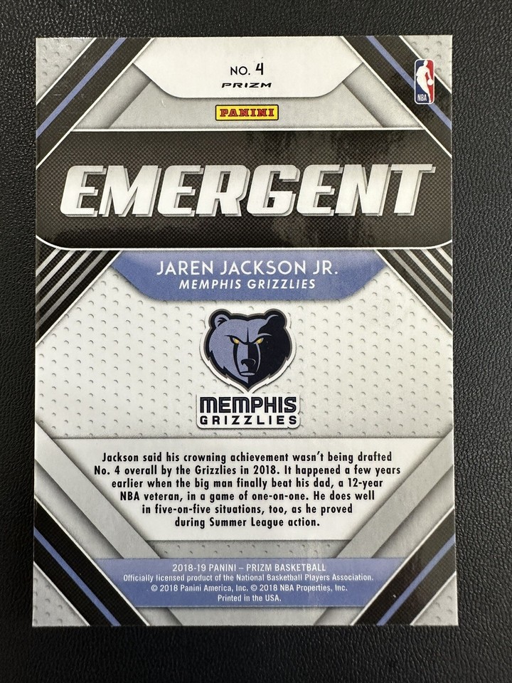 Jaren Jackson Jr, 2018-19 Prizm Emergent Silver Rookie Card (RC) DPOY ...