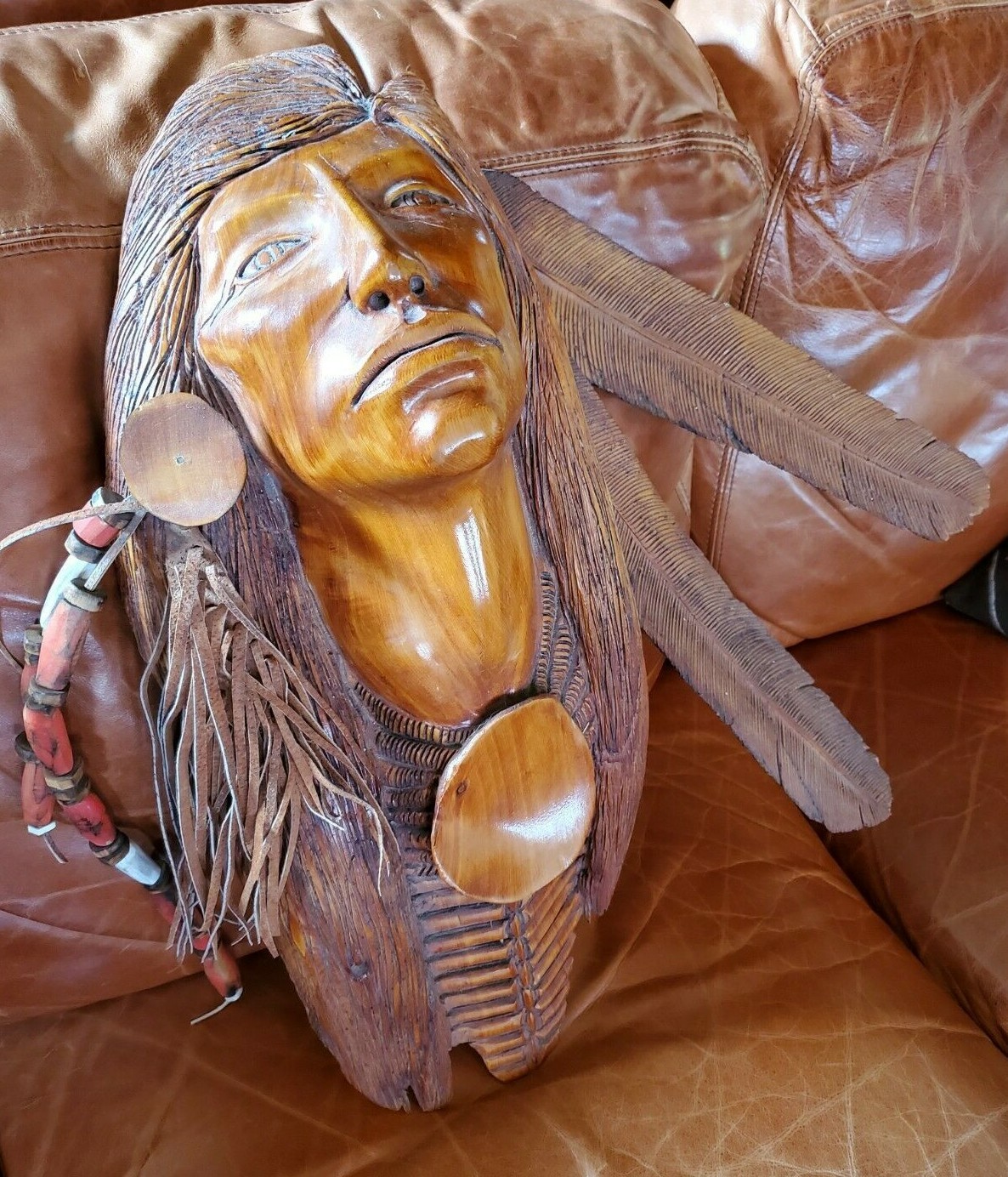 1989 HAND CARVED WOOD INDIAN Native American By Dan Gerber - Stunning ...