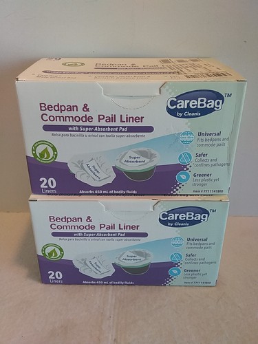 Carebag Commode Pail Liners w/ Super Absorbent Pad 2-Pack 20 Count Each ...