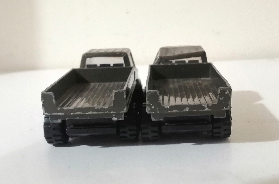 2 x Vintage TONKA Khaki Metal Army Military Pick Up Trucks 10 cm x 5 cm ...