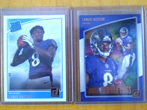 LAMAR JACKSON 2 CARD ROOKIE LOT 💥📈 2018 DONRUSS RATED ROOKIE & GRIDIRON ...