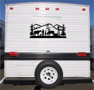 Horse & Cowboy Mountain Landscape Camper RV Vinyl Decal Sticker ...