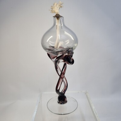 Josefina Krosno Oil Burner Polish Handblown Vintage Glass Burgundy Stem ...