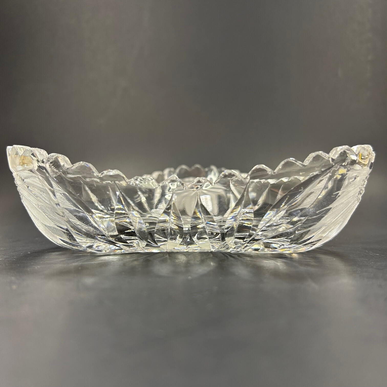 American Brilliant Cut Glass Triangle Bowl with Wheel Cut Flowers ...