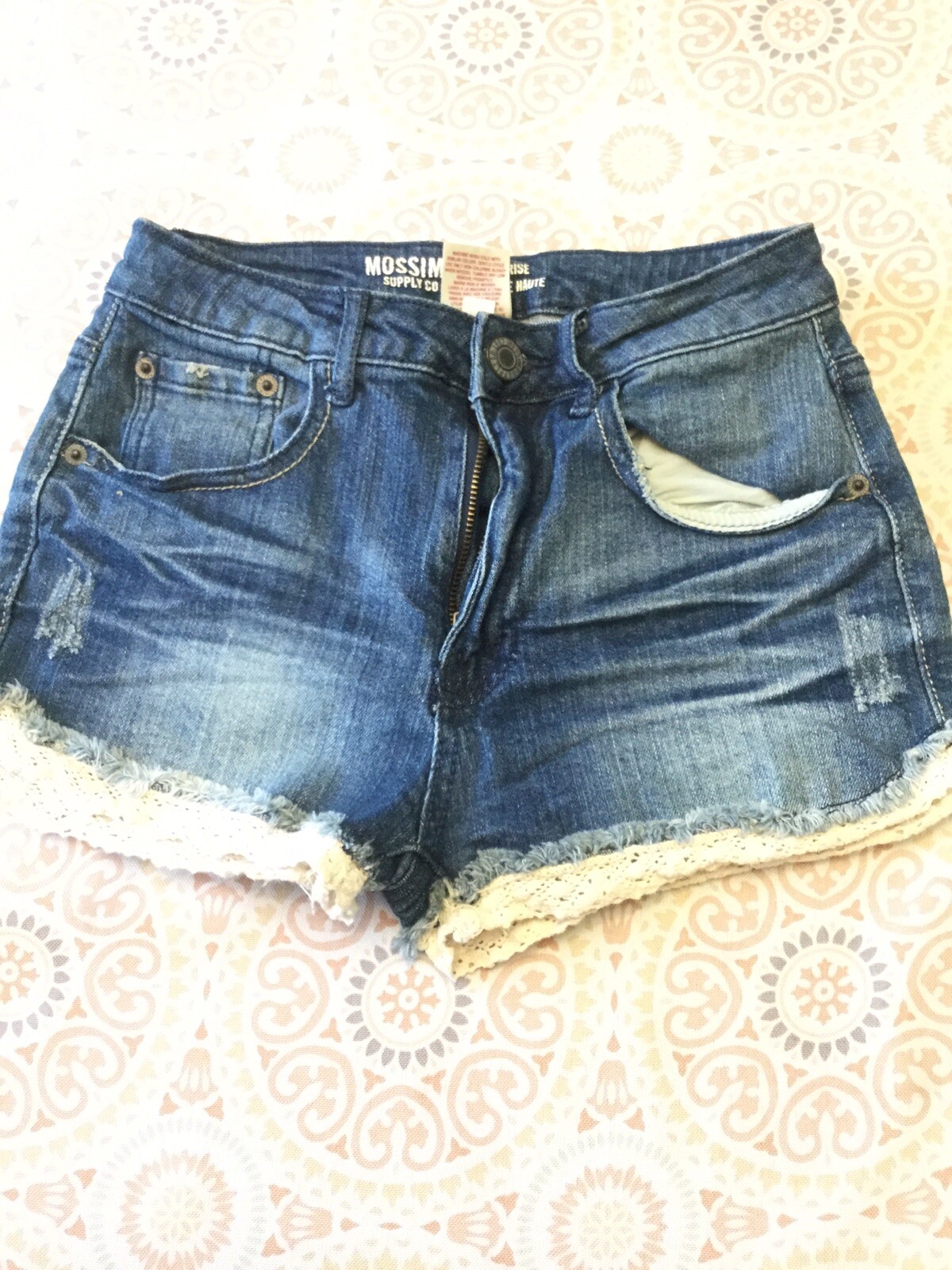 MOSSIMO Junior HIGH RISE SHORT SHORTS Blue Denim W/LA… - Gem