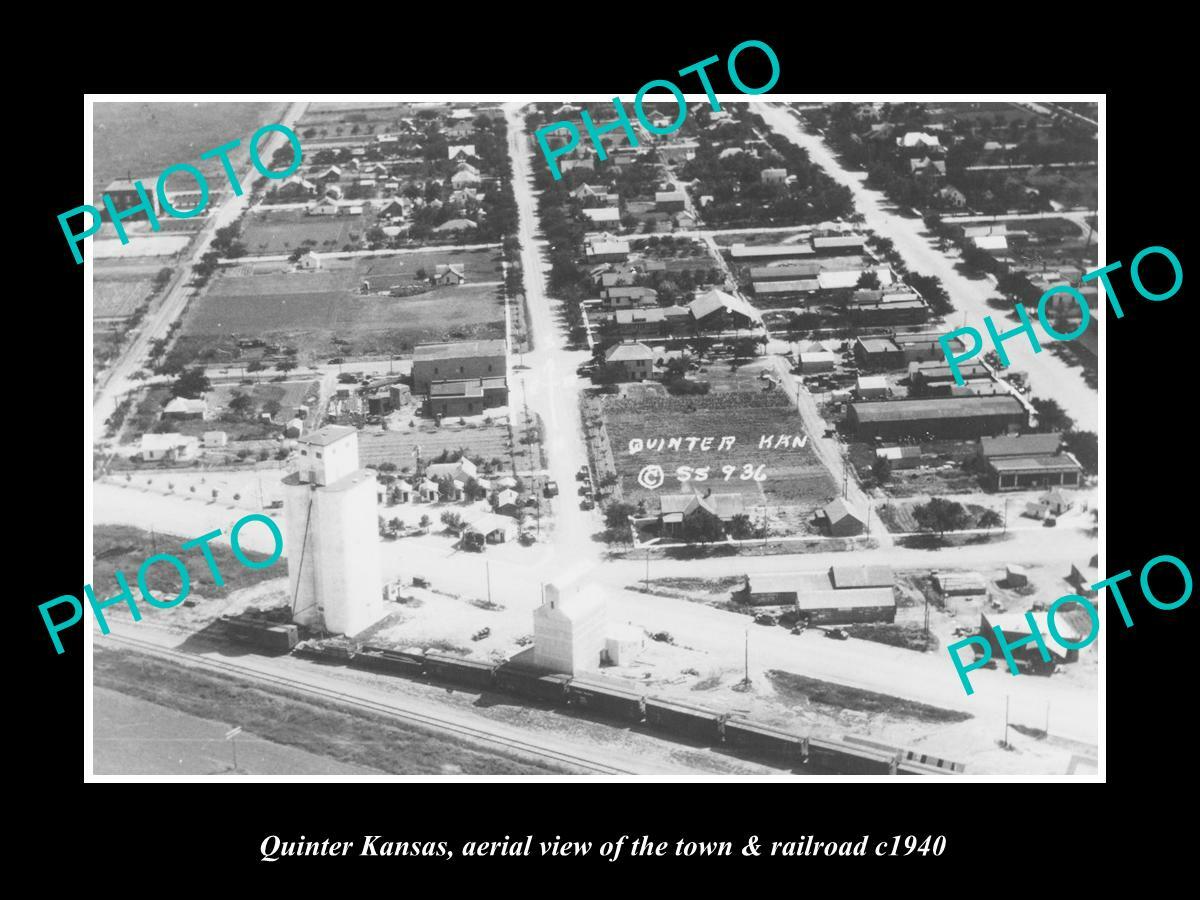 OLD POSTCARD SIZE PHOTO OF QUINTER KANSAS AERIAL VIEW OF THE TOWN ...