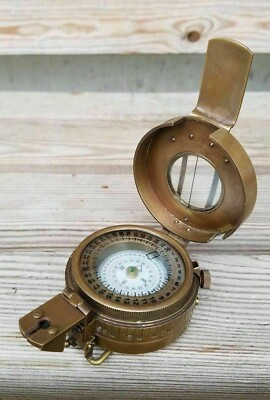 British Marine Antique Brass Prismatic Military Pocket Compass ...