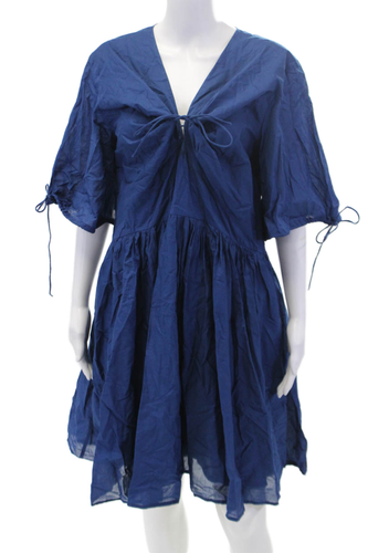 Merlette Womens Cotton Tie V-neck 3/4 Sleeve A-line Dress Blue Size M ...