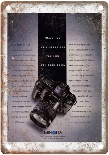 1998 Minolta Vintage Film Camera Advertisement Retro Look Metal Sign ...