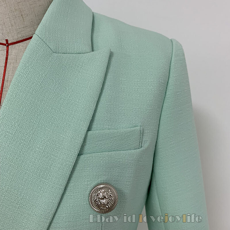 Double Breasted Mint Green Smart Blazer With Lion Buttons Slim Fit Coat ...