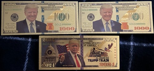 Donald Trump LOT (3) 24K Gold .99999999 Coated Note Paper -GREAT ...