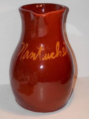 FOLTZ REDWARE POTTERY SLIP DECORATED "NANTUCKET" PITCHER 9" DATED 1987 ...