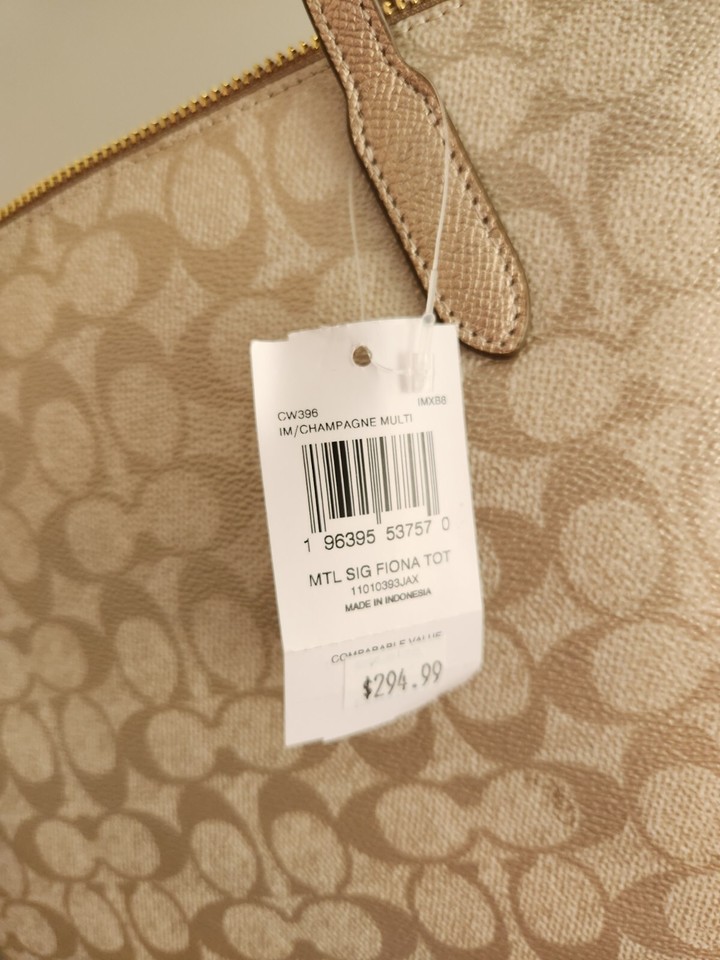 COACH CW396 Fiona Zip Tote Bag Signature Canvas & Metallic Leather ...