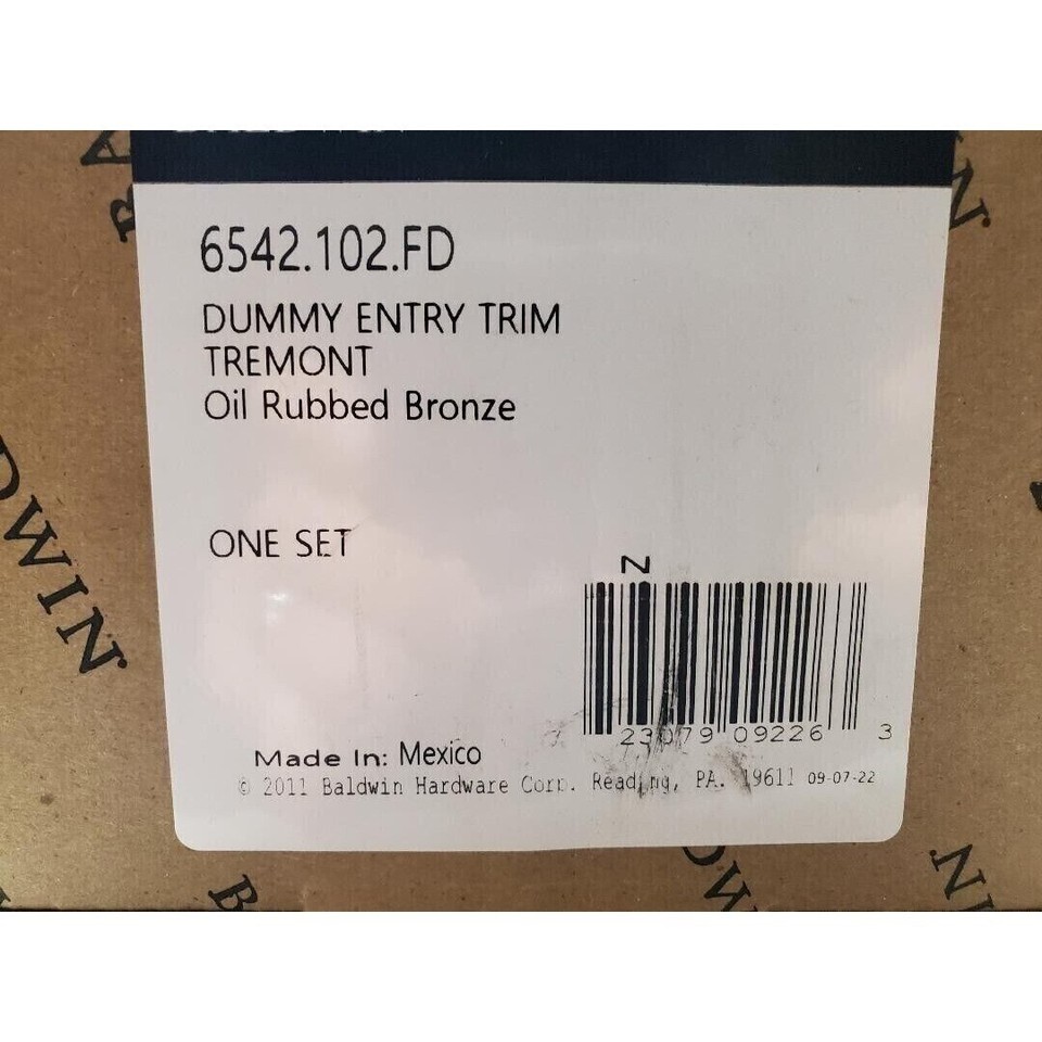 Baldwin 6542102FD Tremont Full Dummy Entry Trim Set, Oil Rubbed Bronze ...