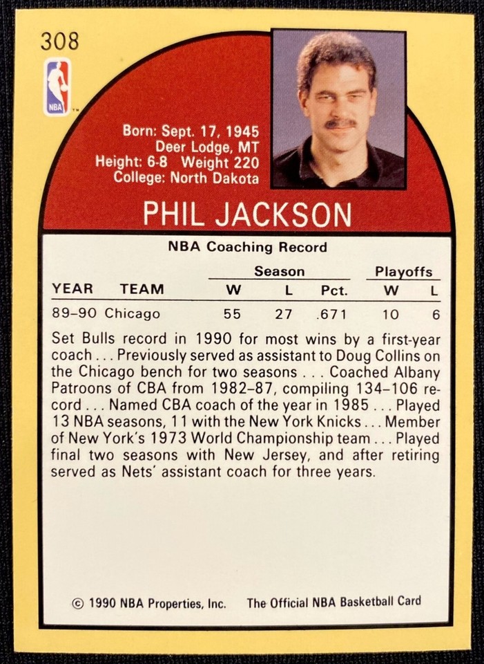 1990 NBA Hoops (HOF) Coach Phil Jackson #308 - NEAR MINT + Cond | eBay
