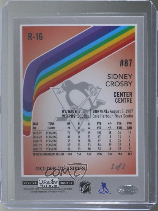 2023-24 O-Pee-Chee Platinum Retro Golden Treasures 1/1 Sidney Crosby #R ...