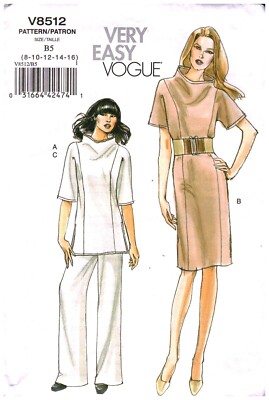 8512 Vogue Sewing Pattern Misses Lined Tunic Dress Pants Very Easy OOP ...