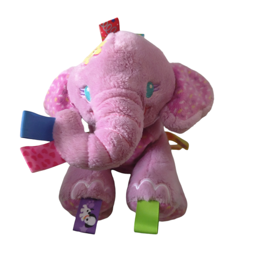 Taggies Pink Elephant Plush Rattle Toy Stuffed Animal Ribbons 10" Baby ...