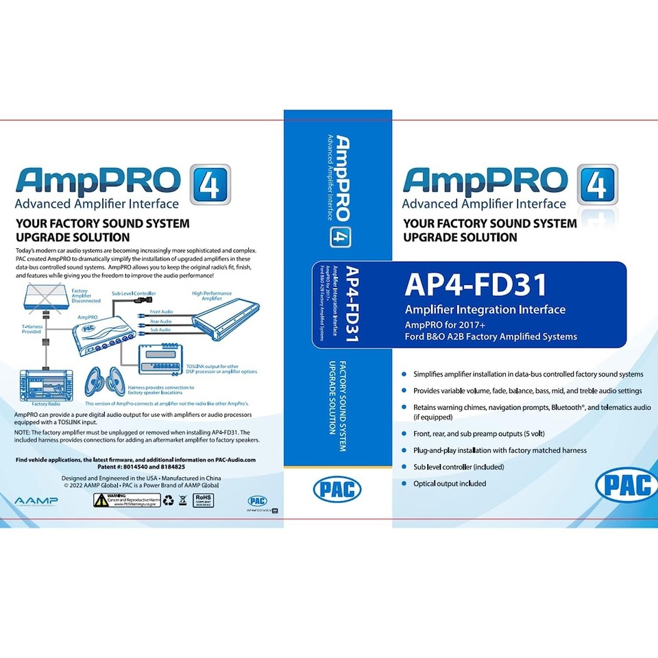 PAC AP4-FD31 Amplifier Integration Interface for 2018+ Ford B&O Factory ...